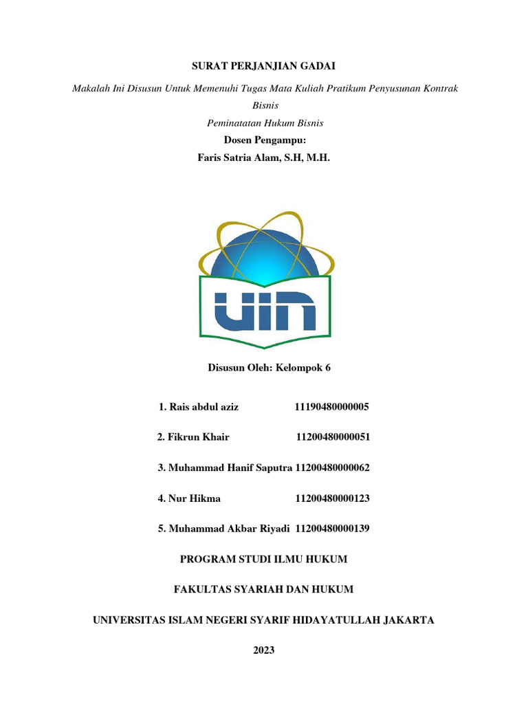 Makalah Kel 6 - Surat Perjanjian Gadai | PDF Makalah Kel 6 - Surat Perjanjian Gadai | PDF