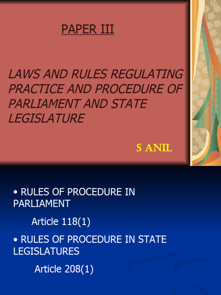 LAWS AND RULES - Parliament and State Legislatures | PDF