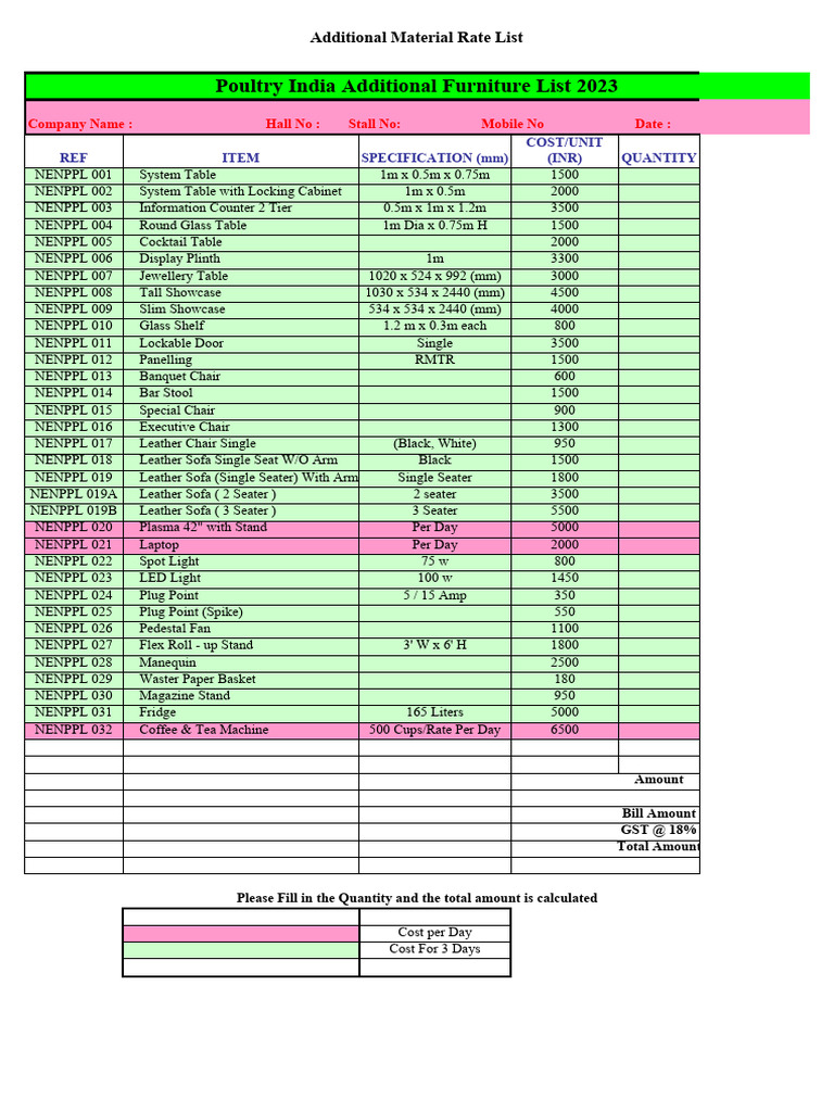 Additional Furniture List INR - 2023 1 | PDF