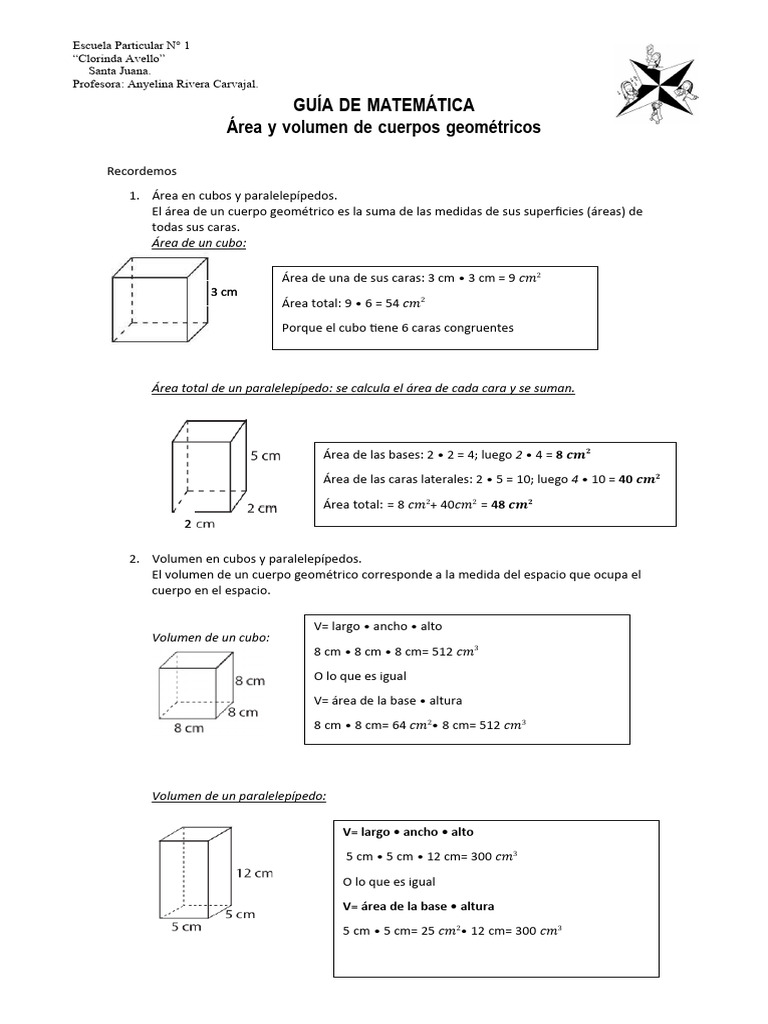 Guía Área y Volumen Cuerpos Geometricos | PDF | Volumen | Matemática ...