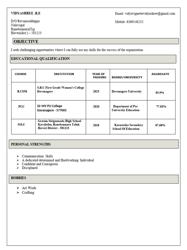 Vidyashree - Resume | PDF