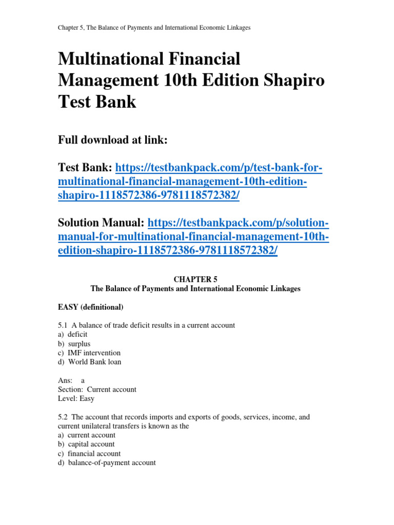 Multinational Financial Management 10th Edition Shapiro Test Bank 1 | PDF
