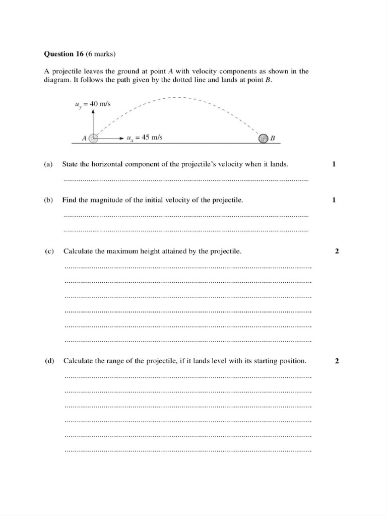 HSC Exemplar Questions - Projectile Motion | PDF