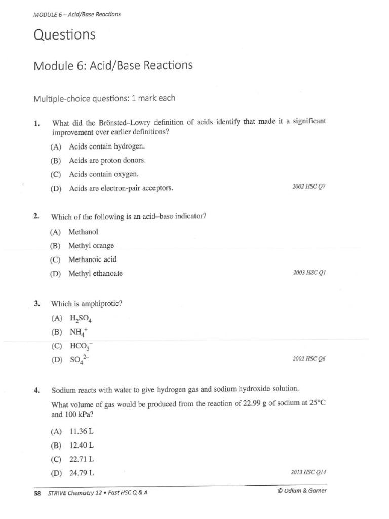 Chem HSC Questions Mod 6 | PDF