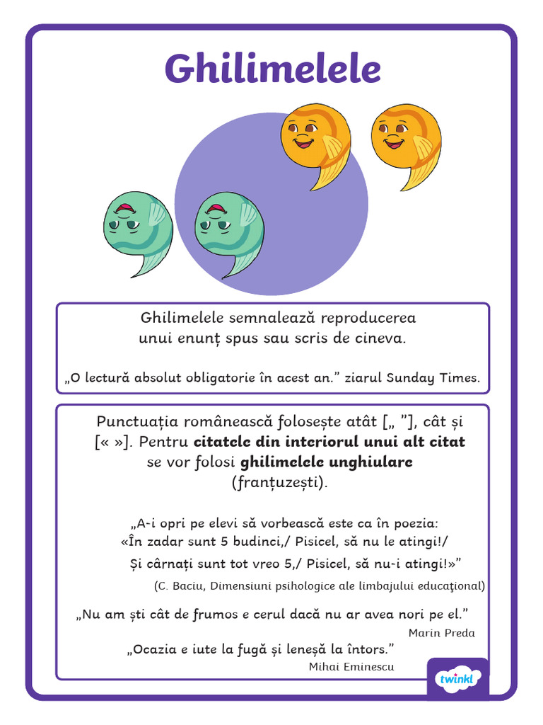 Semnele de Punctuatie Ghilimelele - Plansa Explicativa | PDF