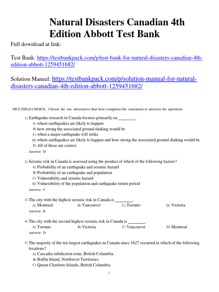 Natural Disasters Canadian 4th Edition Abbott Test Bank 1 | PDF