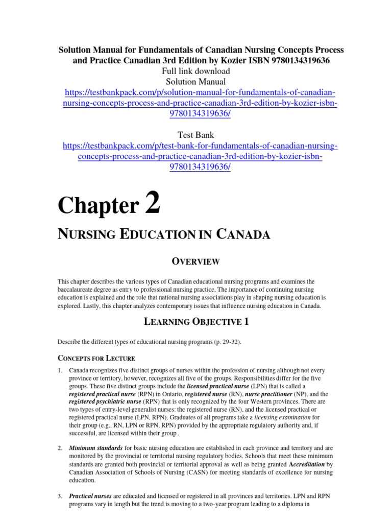 Solution Manual For Fundamentals of Canadian Nursing Concepts Process and Practice Canadian 3rd ...