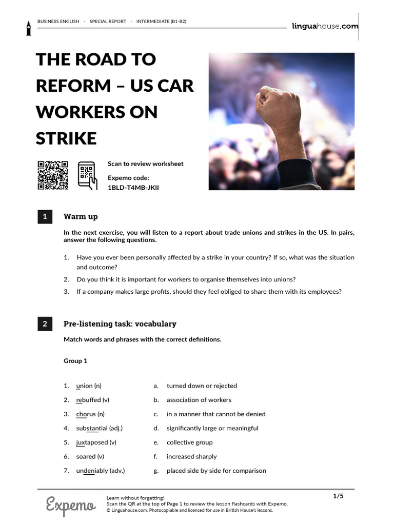 The Road To Reform Us Car Workers On Strike British English Teacher ...