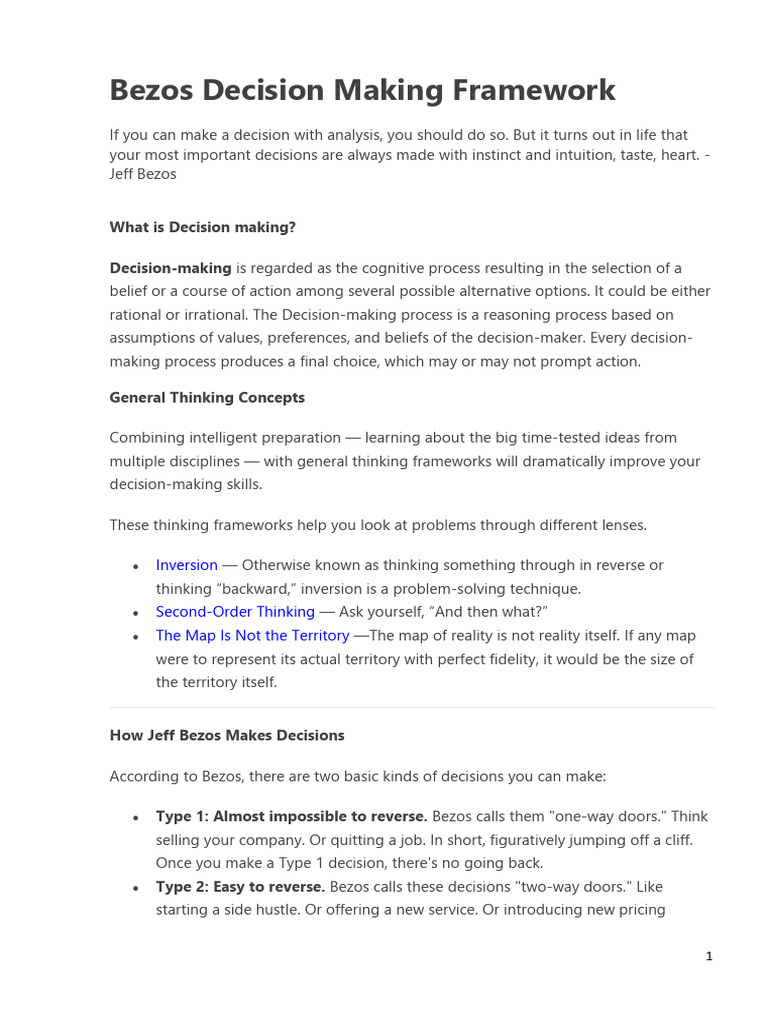 Bezos Decision Making Framework | PDF | Law | Self-Improvement