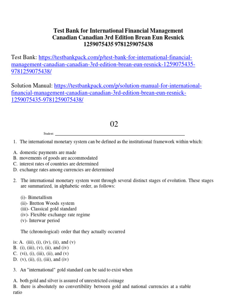 International Financial Management Canadian Canadian 3rd Edition Brean ...