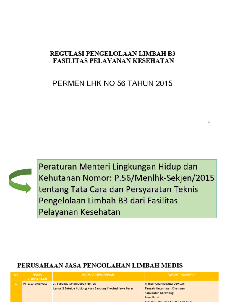 Kebijakan Pengelolaan Limbah B3 Permen LHK 56 | PDF