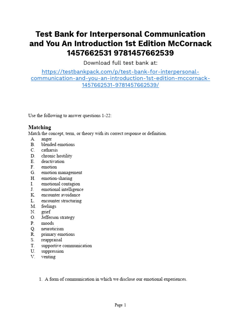 Interpersonal Communication and You An Introduction 1st Edition ...