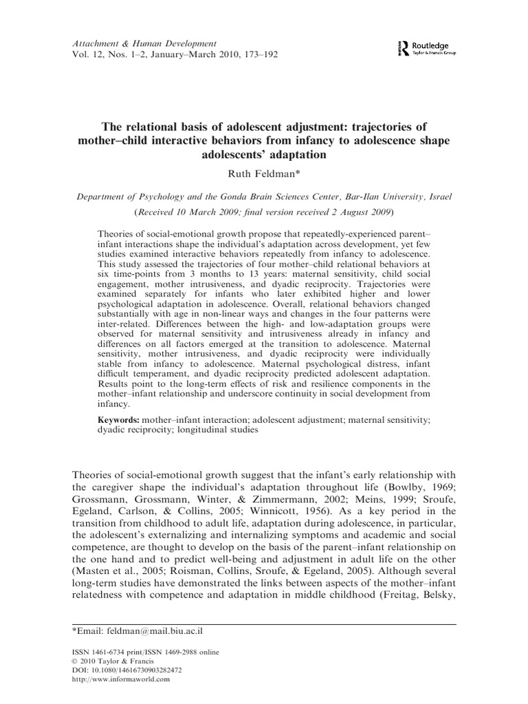 Mother-Child Interaction Infancy To Adolescence - AHD2010 | PDF | Attachment Theory | Temperament