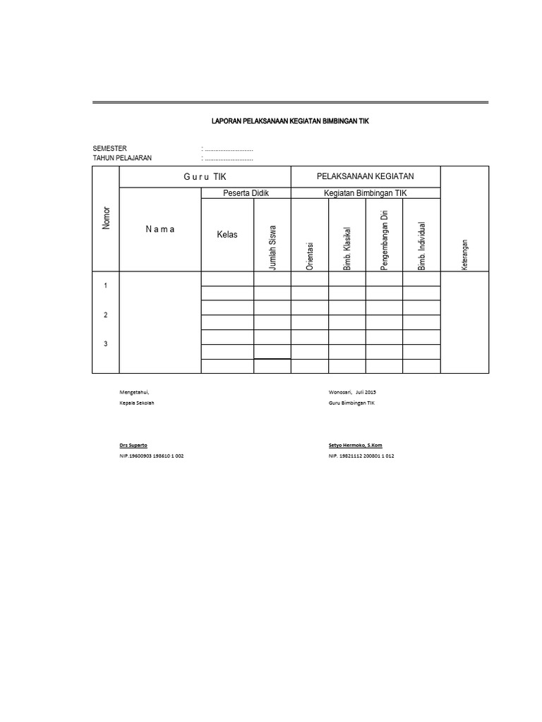 Form - 012 - Laporan Kegiatan Bimbingan TIK | PDF