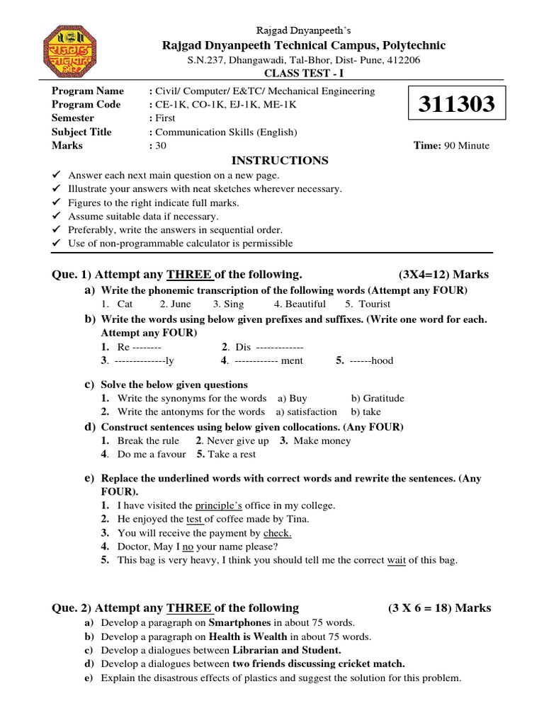 Rajgad Dnyanpeeth Technical Campus, Polytechnic | PDF