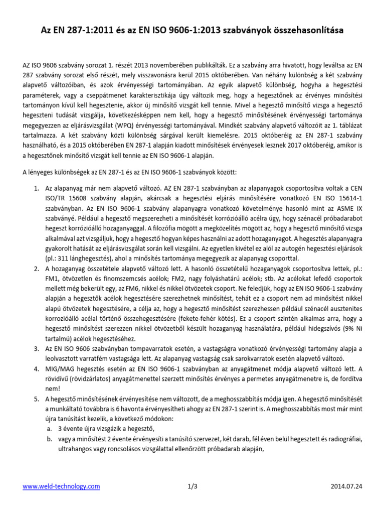 Összehasonlít EN 287-1 EN ISO 9606-1 | PDF