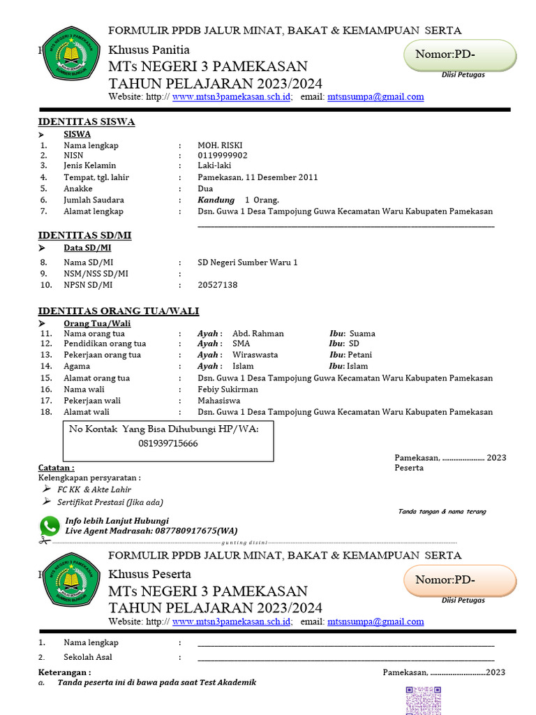 Formulir PPDB 23 - 24 | PDF