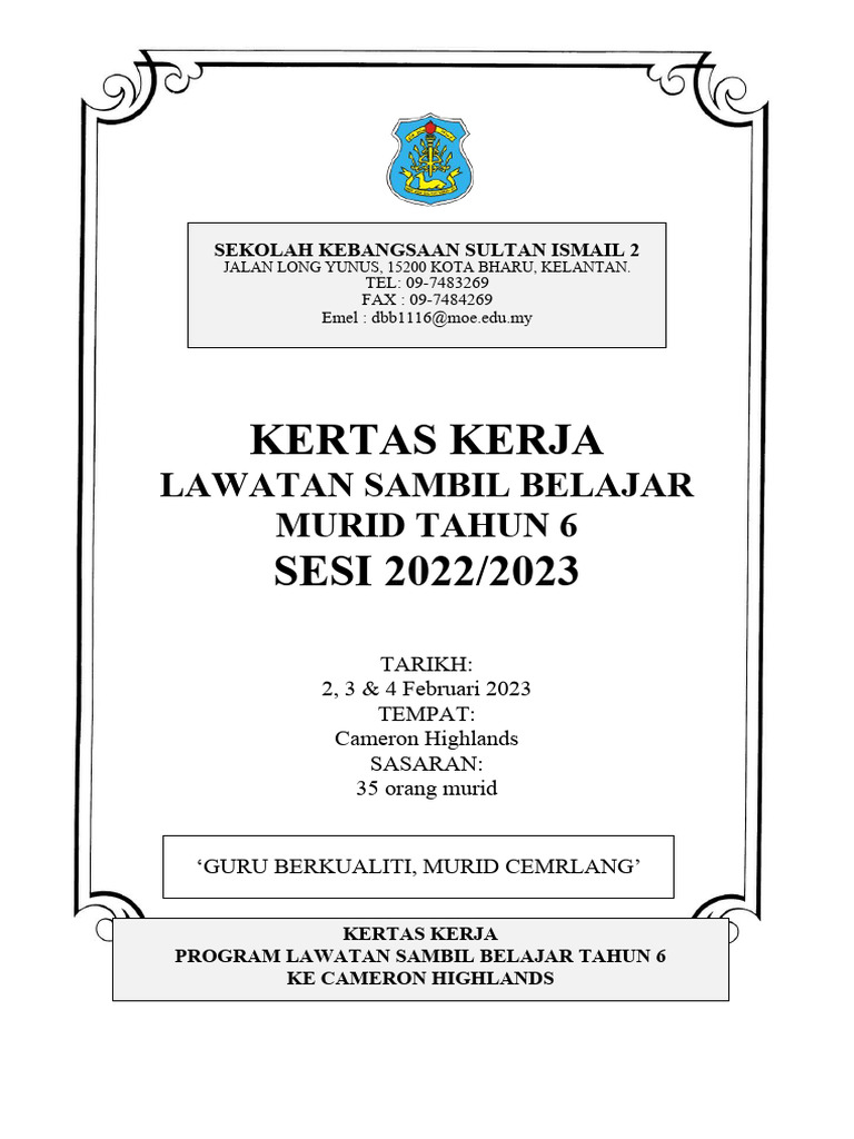 KERTAS KERJA Lawatan Murid Tahun 6 | PDF