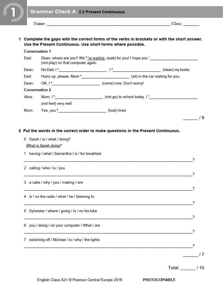 A2 Grammar Check: Present Continuous | PDF