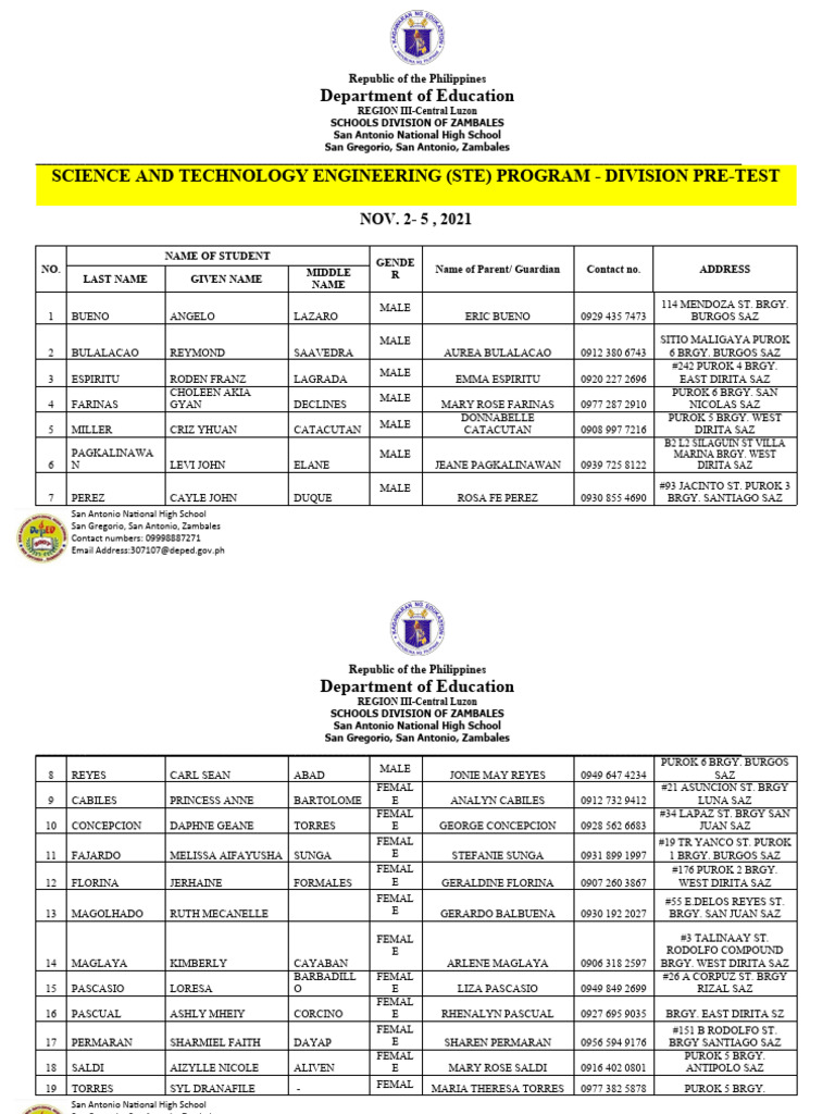 Division Pre Test in Math | PDF