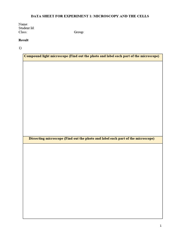 Microscopy Experiment Data Sheet | PDF | Teaching Methods & Materials ...