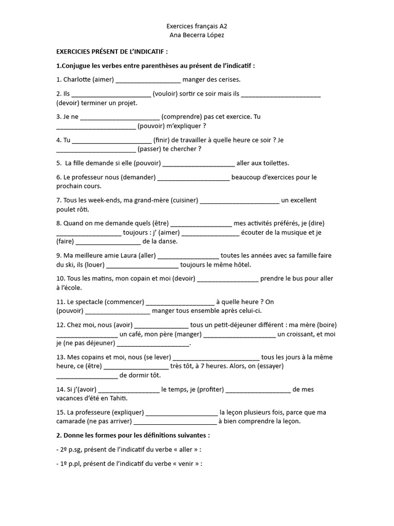 Exercices Présent Indicatif | PDF