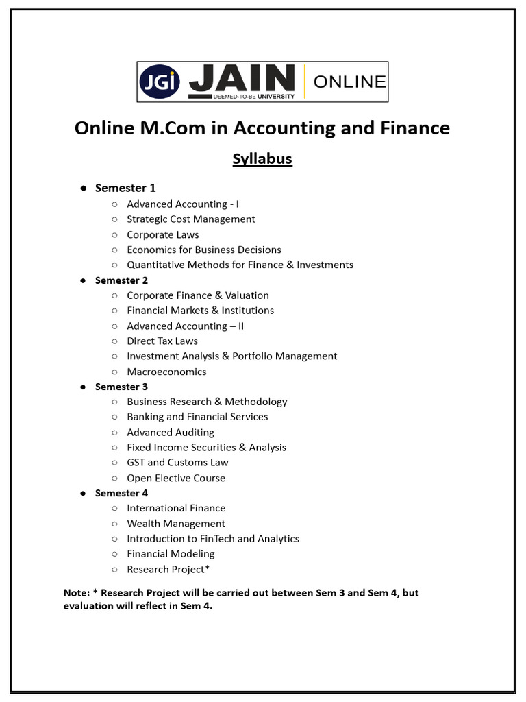 Jain Mcom Accounting and Finance Syllabus | PDF