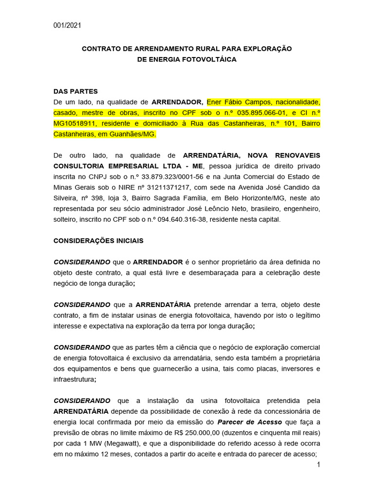 MODELO - Contrato de Arrendamento | PDF