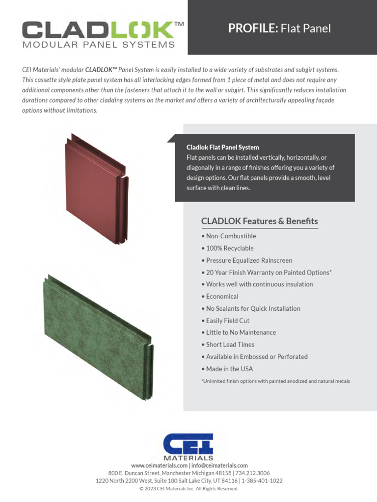 CLADLOK Flat Panel Datasheet | PDF | Building Materials | Materials