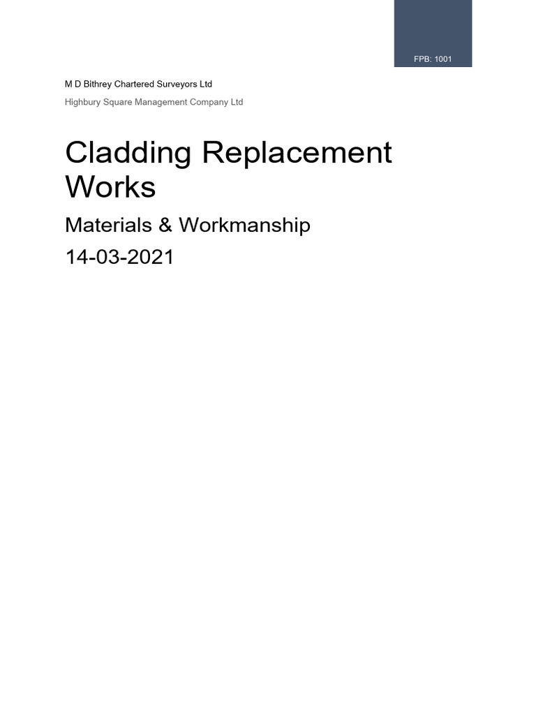 Cladding Replacement Works: Materials & Workmanship 14-03-2021 | PDF