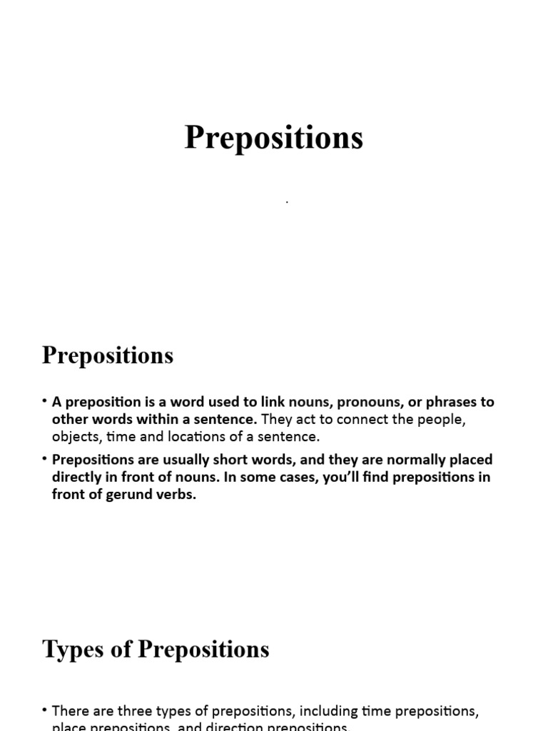 Prepositions | PDF | Preposition And Postposition | Semantic Units