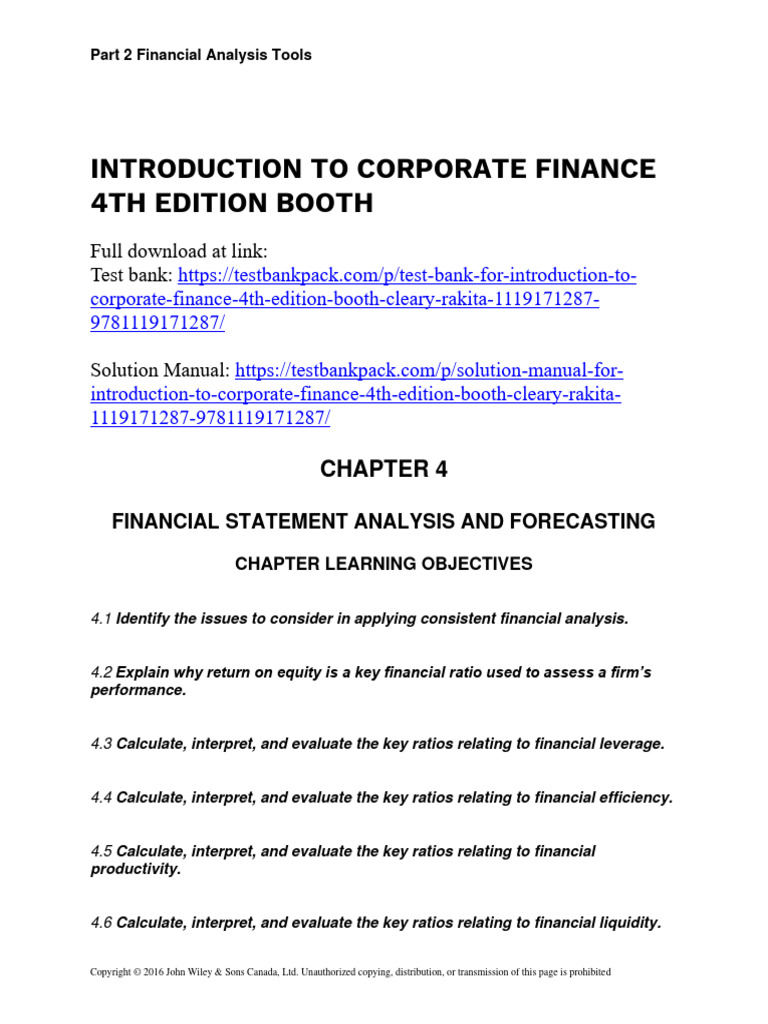 Introduction To Corporate Finance 4th Edition Booth Test Bank 1 Pdf
