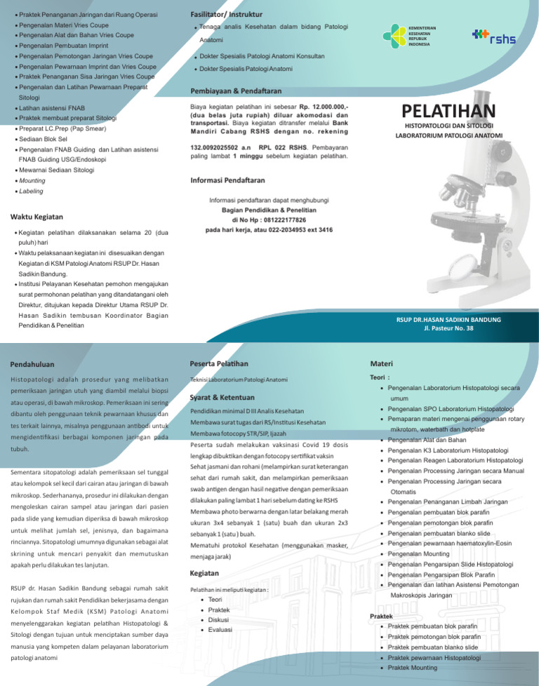 Leaflet Pelatihan Histopatologi & Sitologi | PDF | Sains & Matematika