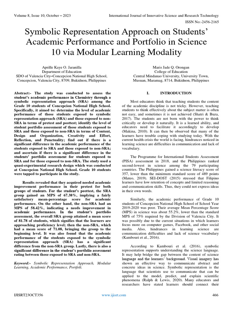 Symbolic Representation Approach On Students' Academic Performance and ... Symbolic Representation Approach On Students' Academic Performance and ...