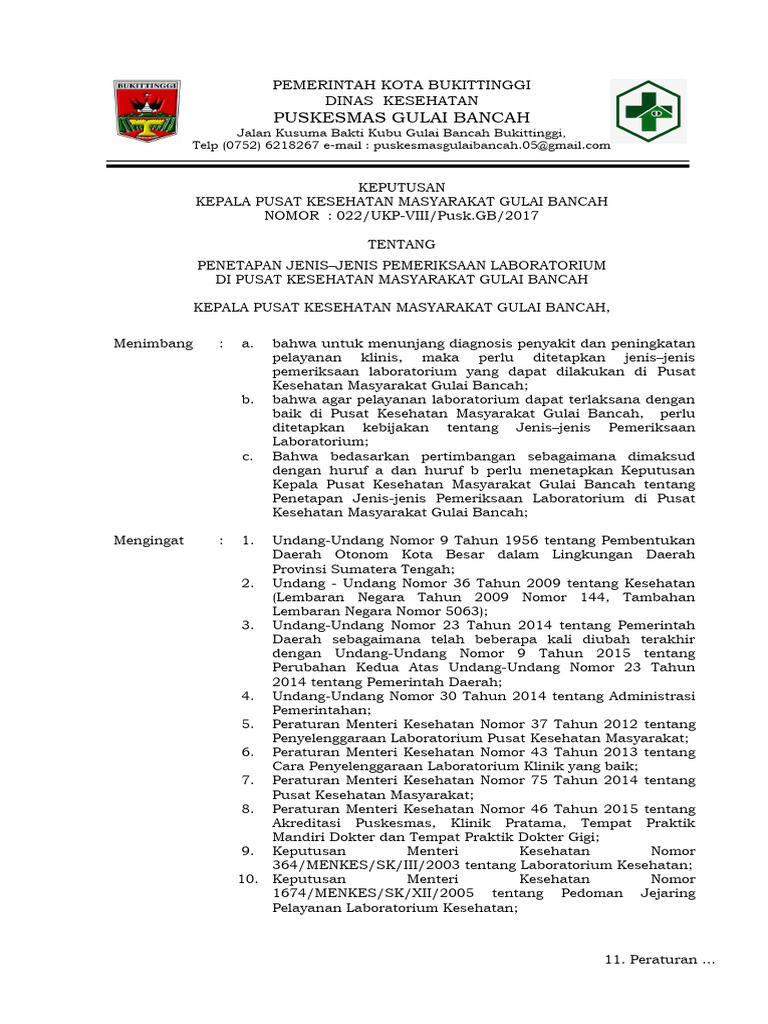 8.1.1.1 SK Jenis-Jenis Pelayanan Laboratorium | PDF