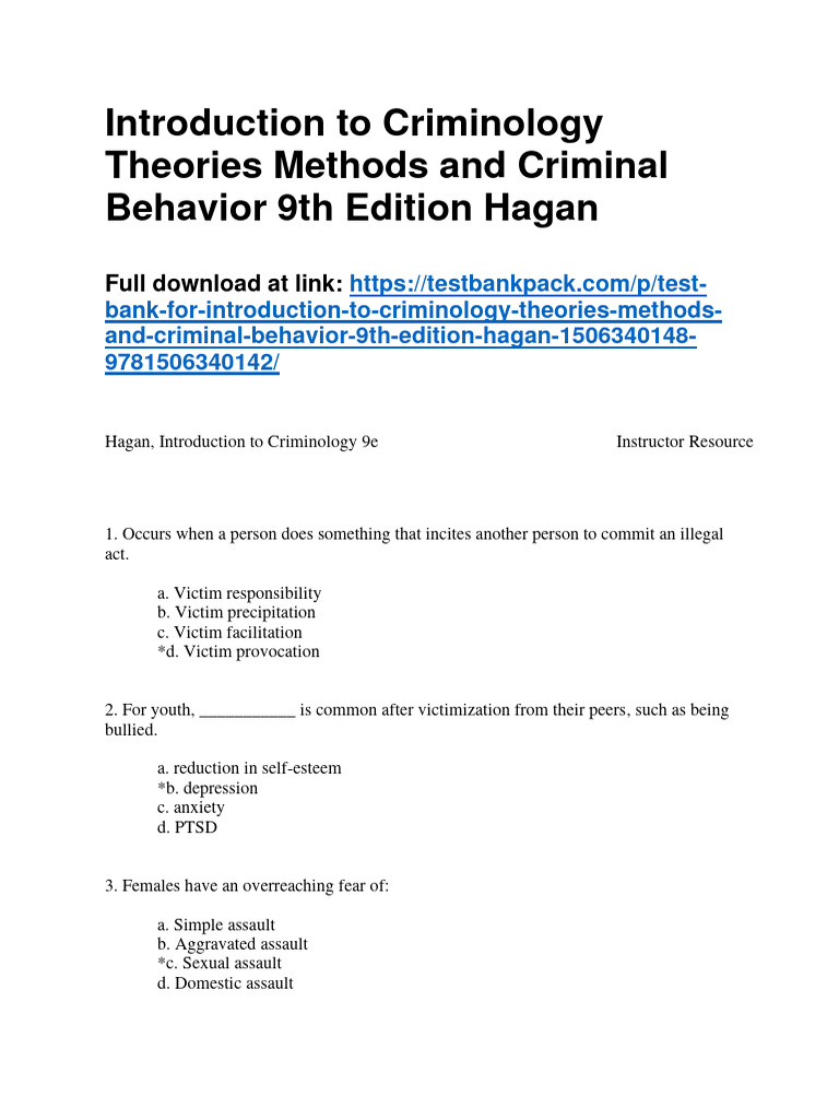 Introduction To Criminology Theories Methods and Criminal Behavior 9th ...