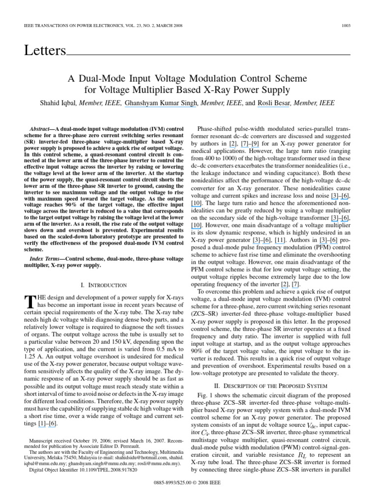 A Dual-Mode Input Voltage Modulation Control Scheme For Voltage Multiplier Based X-Ray Power ...