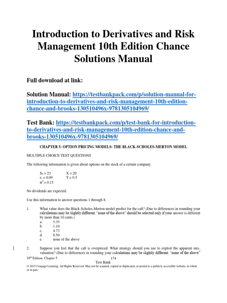 Introduction To Derivatives and Risk Management 10th Edition Chance ...