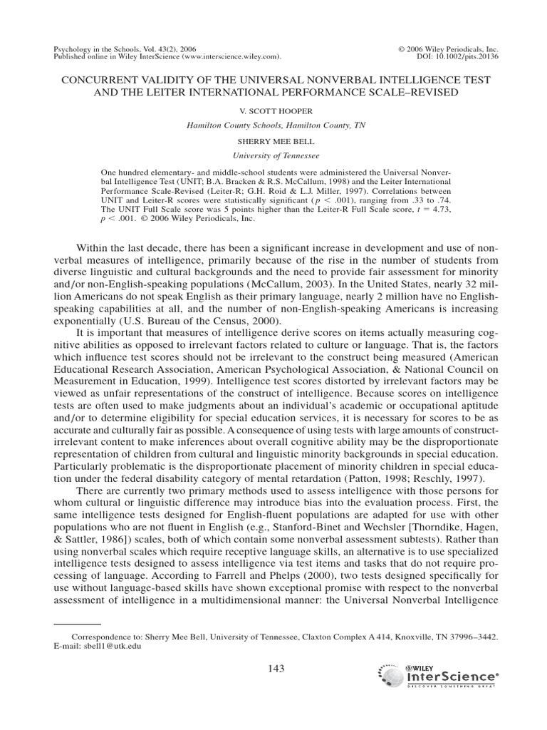 Psychology in The Schools - 2006 - Hooper | PDF