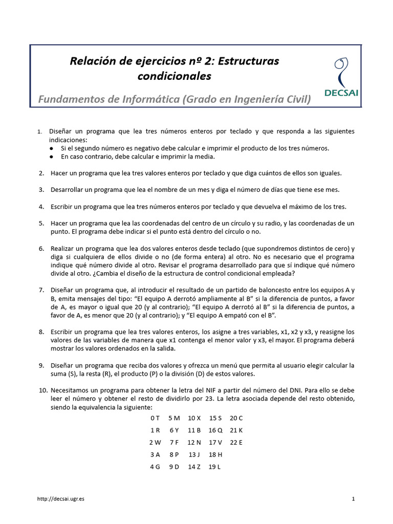 Relación 2. Estructuras Condicionales | PDF | Triángulo | Ecuaciones