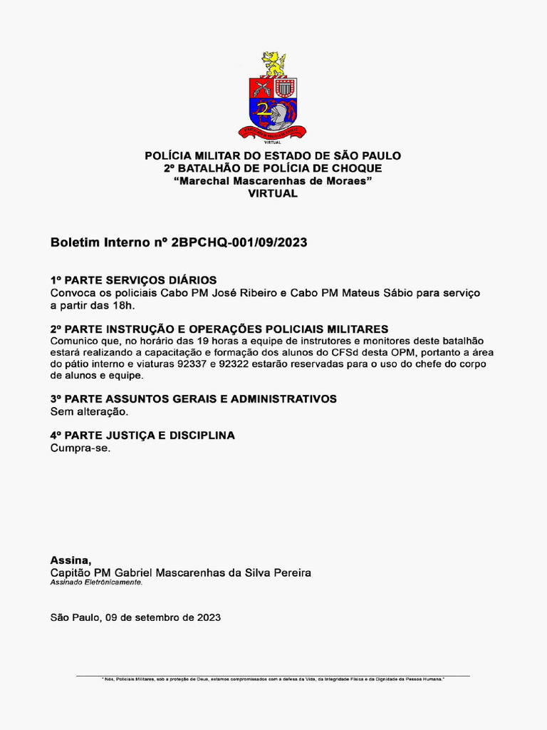 Boletim-Interno-001 09 2023 | PDF