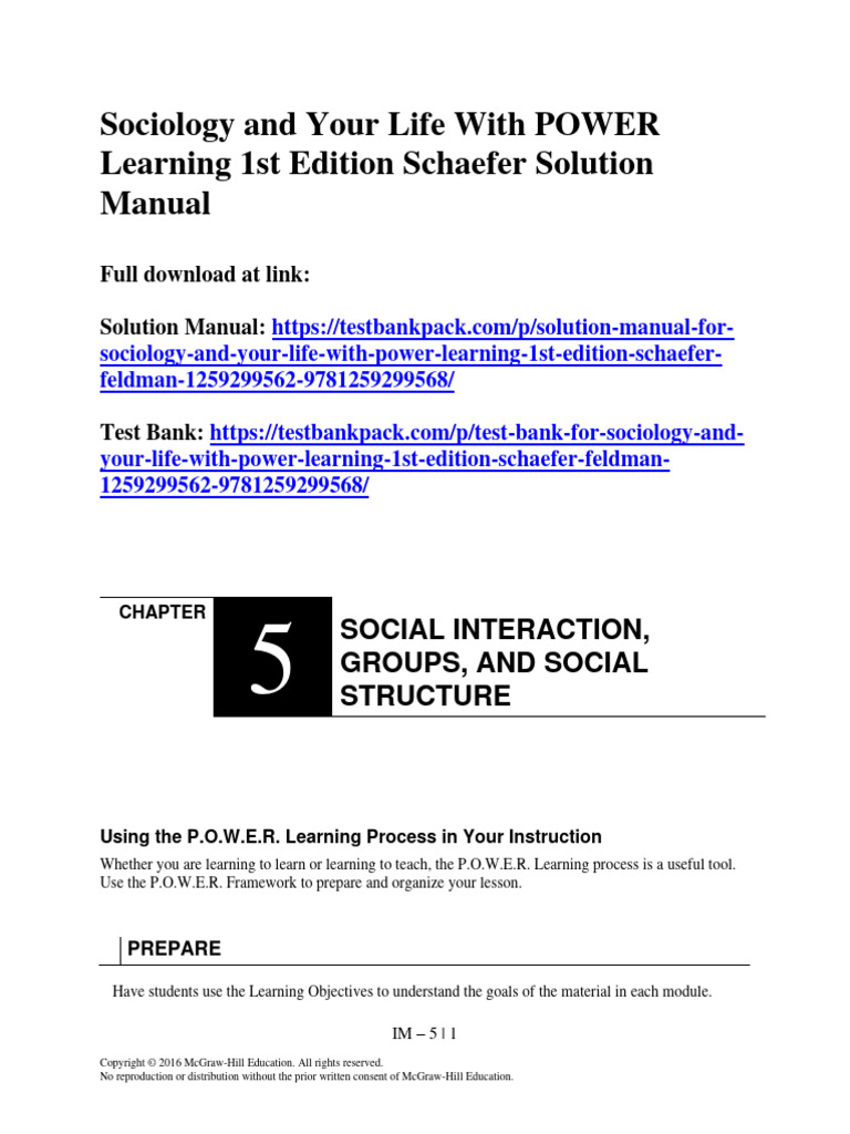 Sociology and Your Life With POWER Learning 1st Edition Schaefer Solutions Manual 1 | PDF