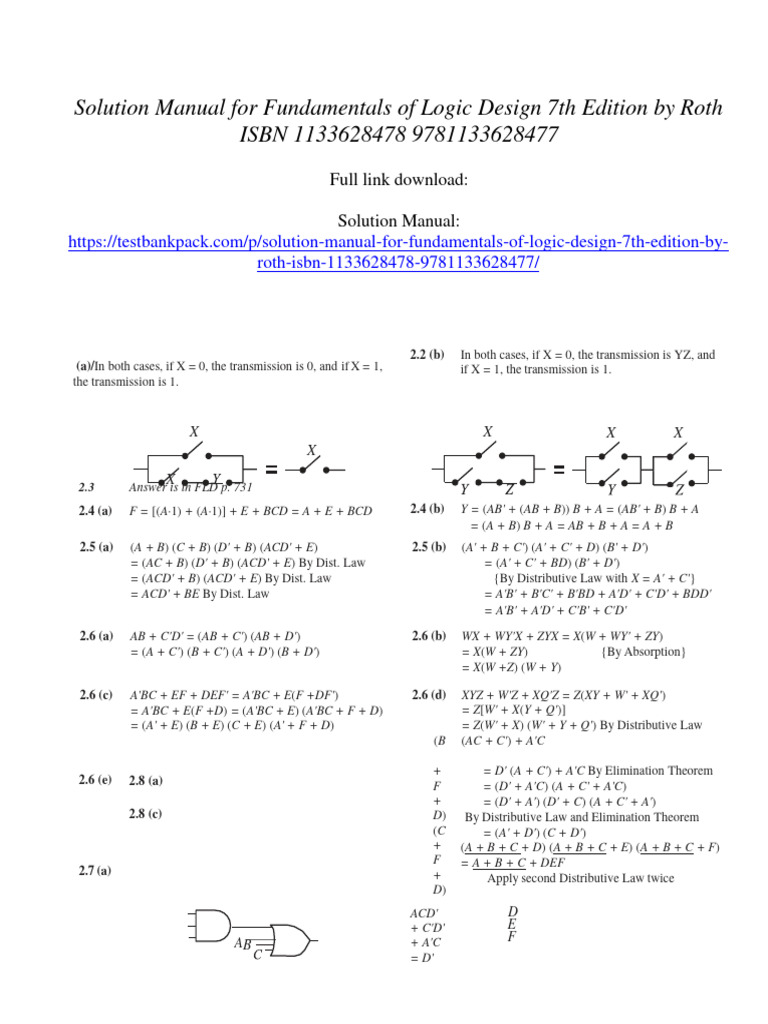Solution Manual For Fundamentals of Logic Design 7th Edition by Roth ...