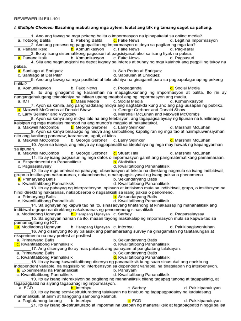 Reviewer in Fili 101 | PDF