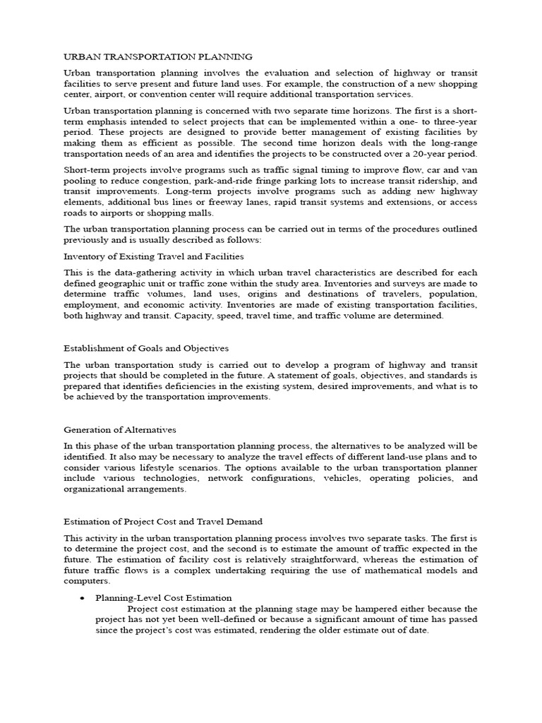 Urban Transportation Planning | PDF