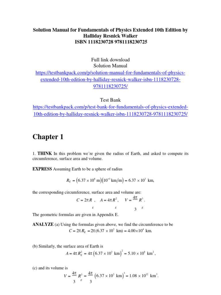 Solution Manual For Fundamentals of Physics Extended 10th Edition by Halliday Resnick Walker ...