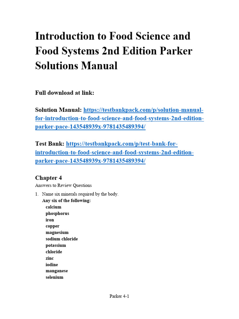 Introduction To Food Science and Food Systems 2nd Edition Parker ...
