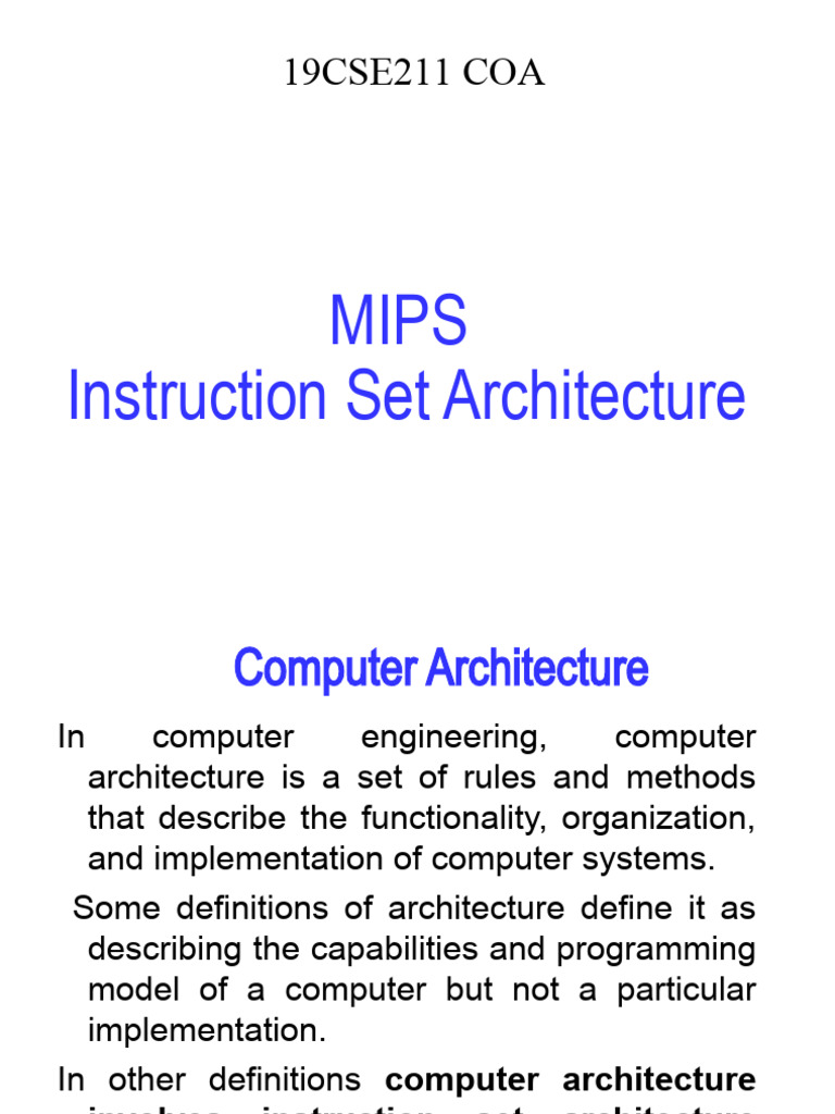19CSE211 S5 MIPS Arch Part1 | PDF