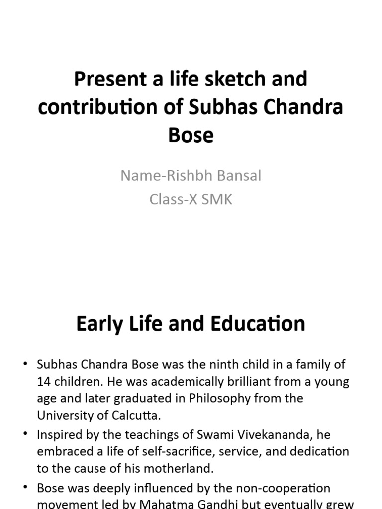 Present A Life Sketch and Contribution of Subhas | PDF