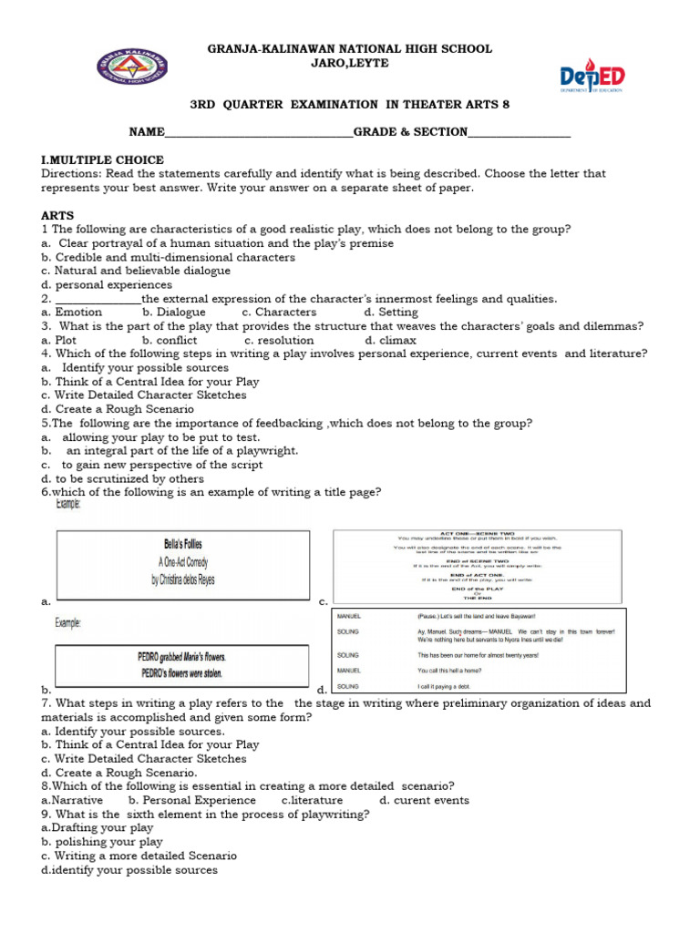 Theater Arts Exam: Playwriting Essentials | PDF